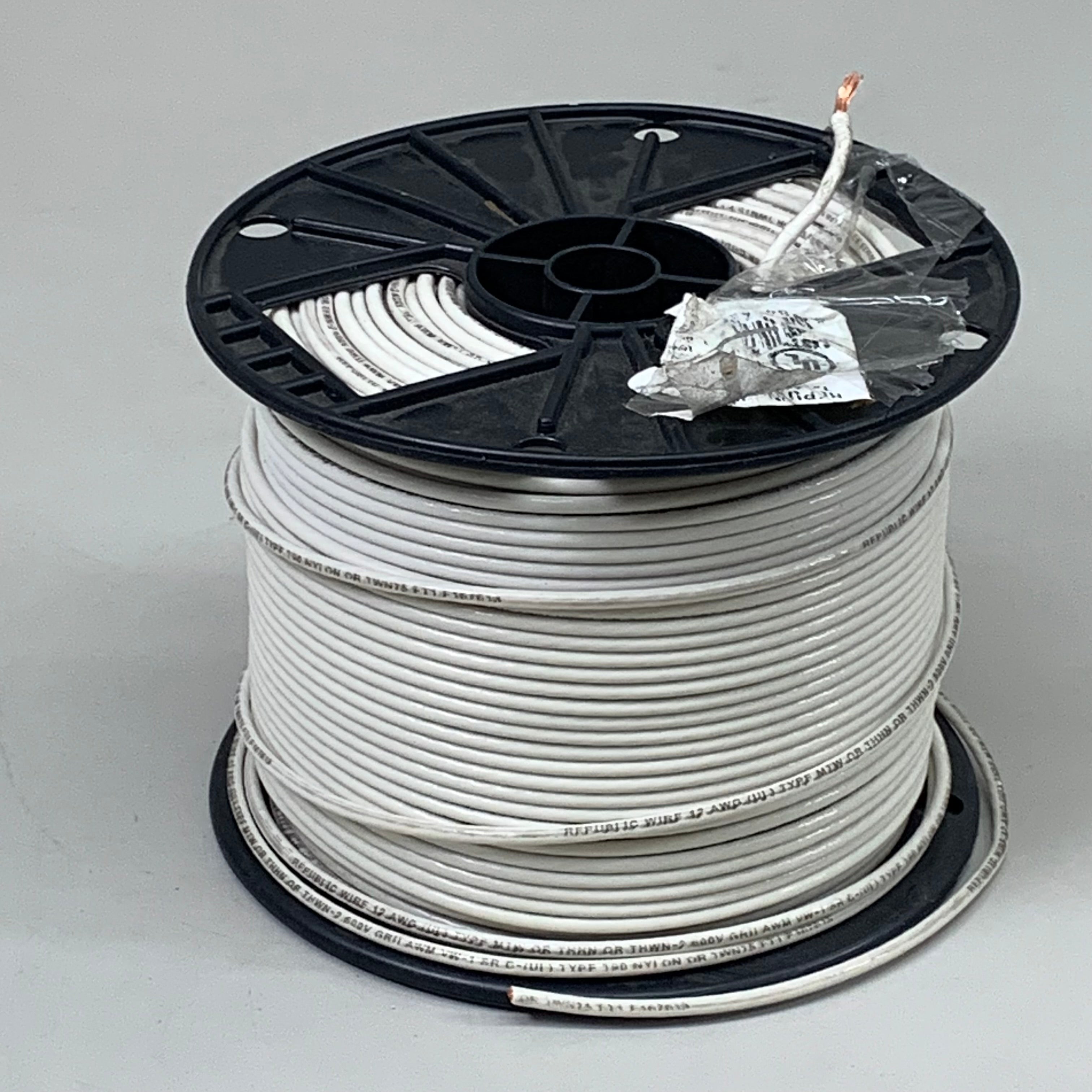 REPUBLIC Neutral Wire Stranded Copper 12 AWG Type MTW 190 Nylon 600V 5 ...