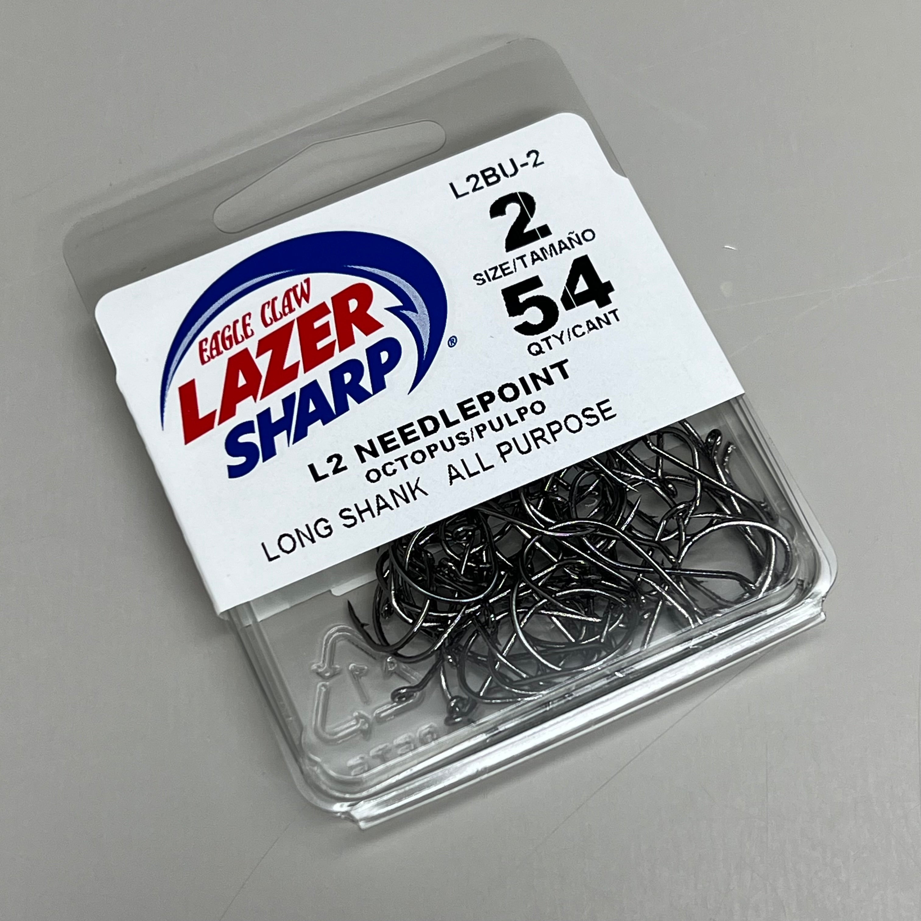 EAGLE CLAW L2 Needlpoint Octopus Long Shank Hooks Platinum Black #2 54 ...