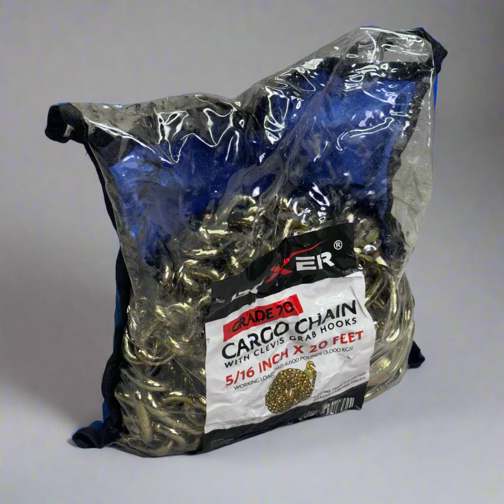 BOXER Cargo Chain With Clevis Grab Hooks Sz 5/16" x 20' Grade 70, Gold ...