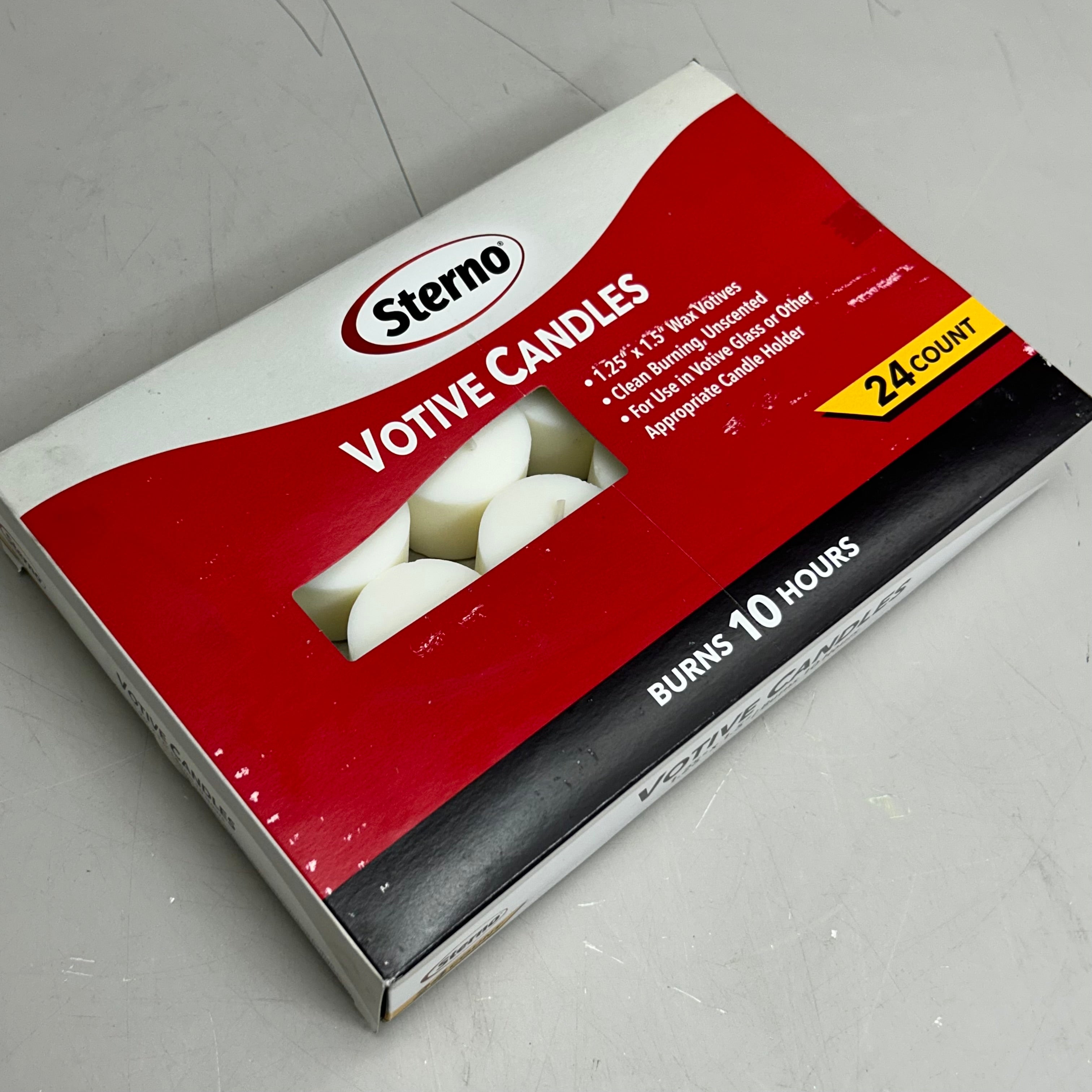 STERNO (24 Count) Votive Unscented Clean Burning Candles 1.25"x1.5" Wh ...
