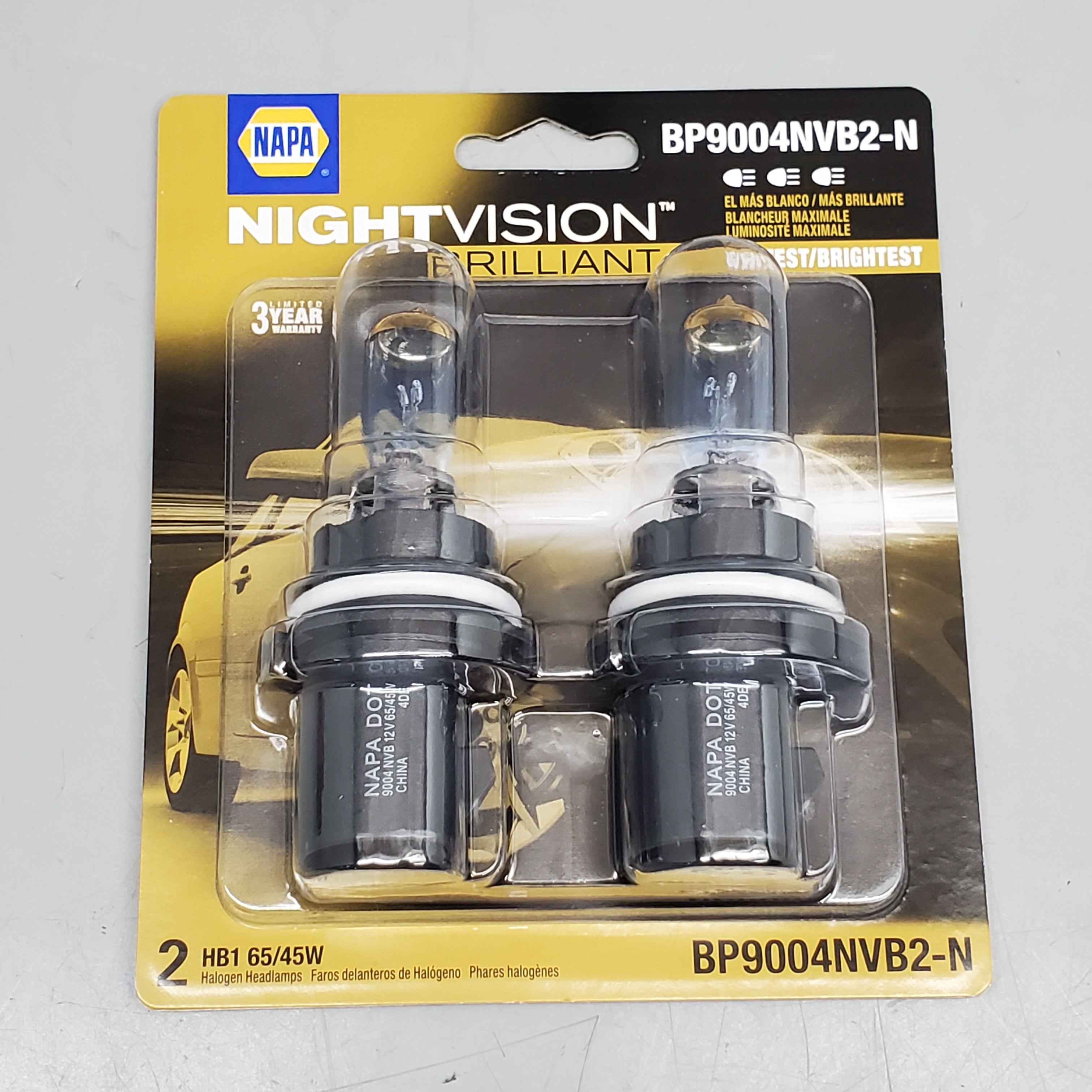 NAPA (2 Pack) NightVision Brilliant Halogen Headlamps HB1 High/Low Bea ...