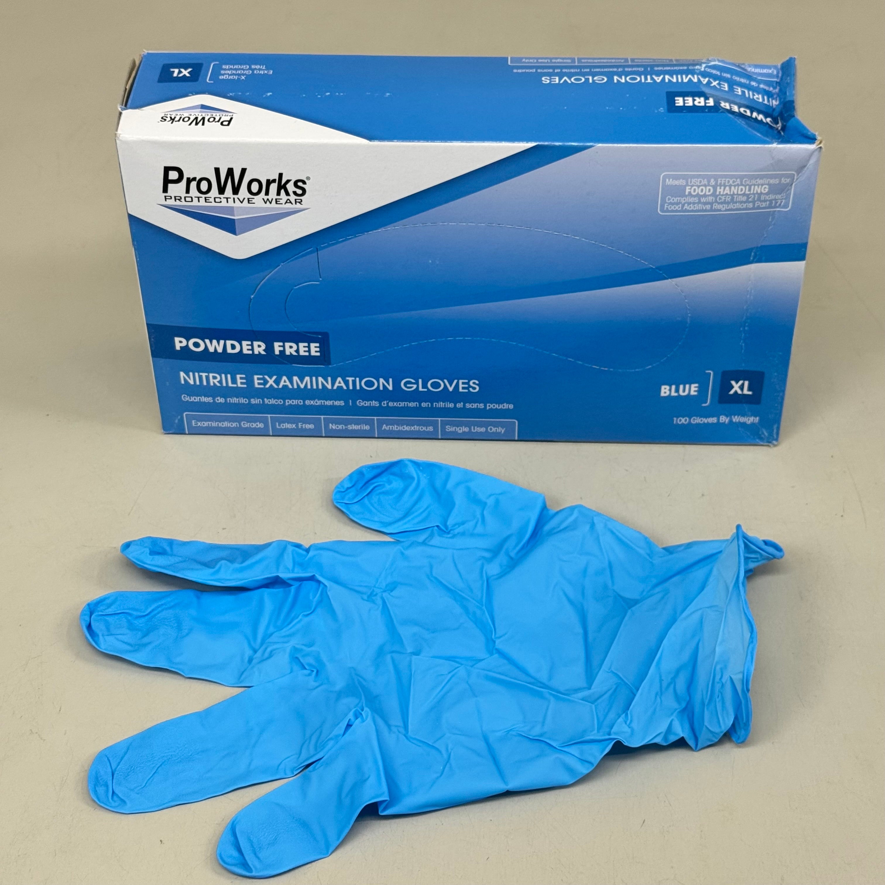 PROWORKS (100 Pack) Powder Free Nitrile Examination Gloves XL Blue GL ...