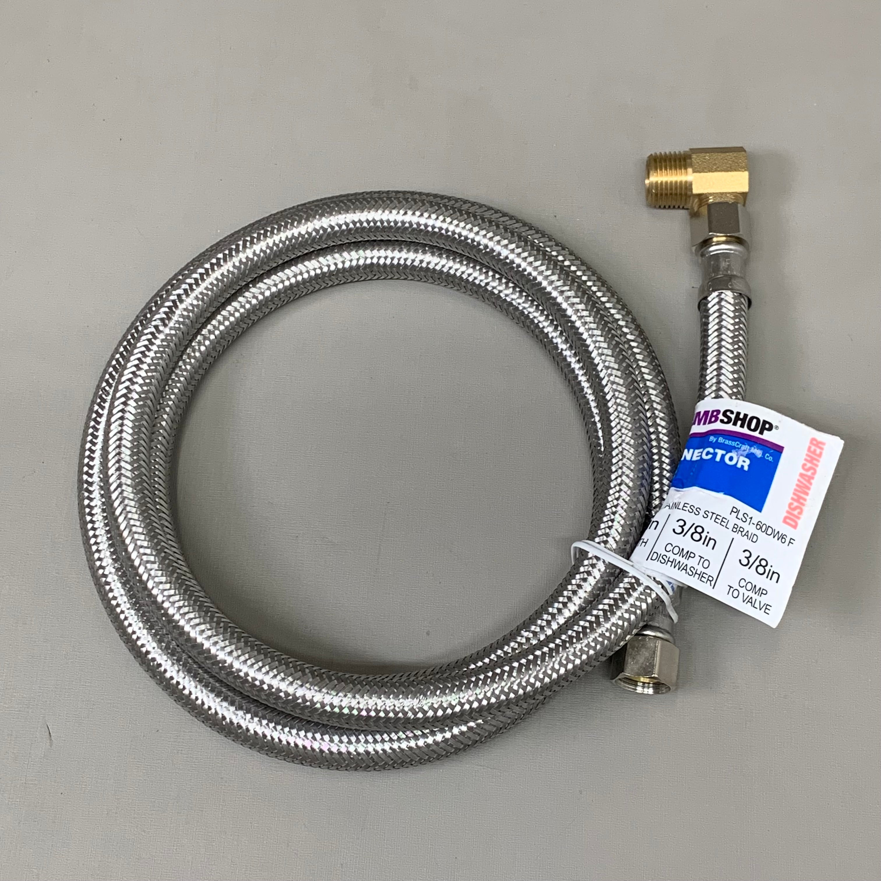BRASSCRAFT Connector Steel 60" L 3/8" Comp to Dishwasher 3/8" Comp Val ...