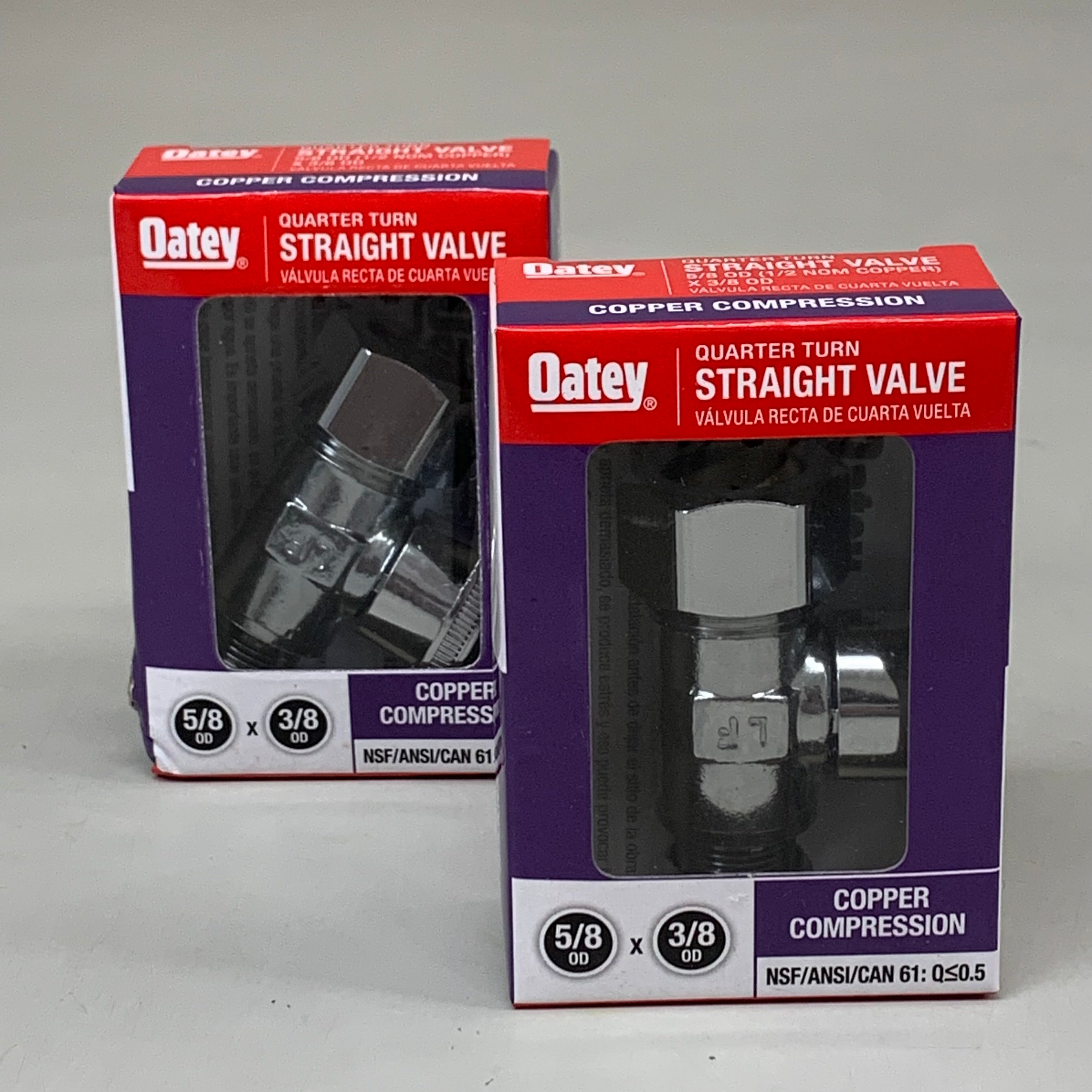 OATEY (2 PACK) Quarter Turn Straight Valve 1/2 NOM Copper 5/8 X 3/8 47 ...