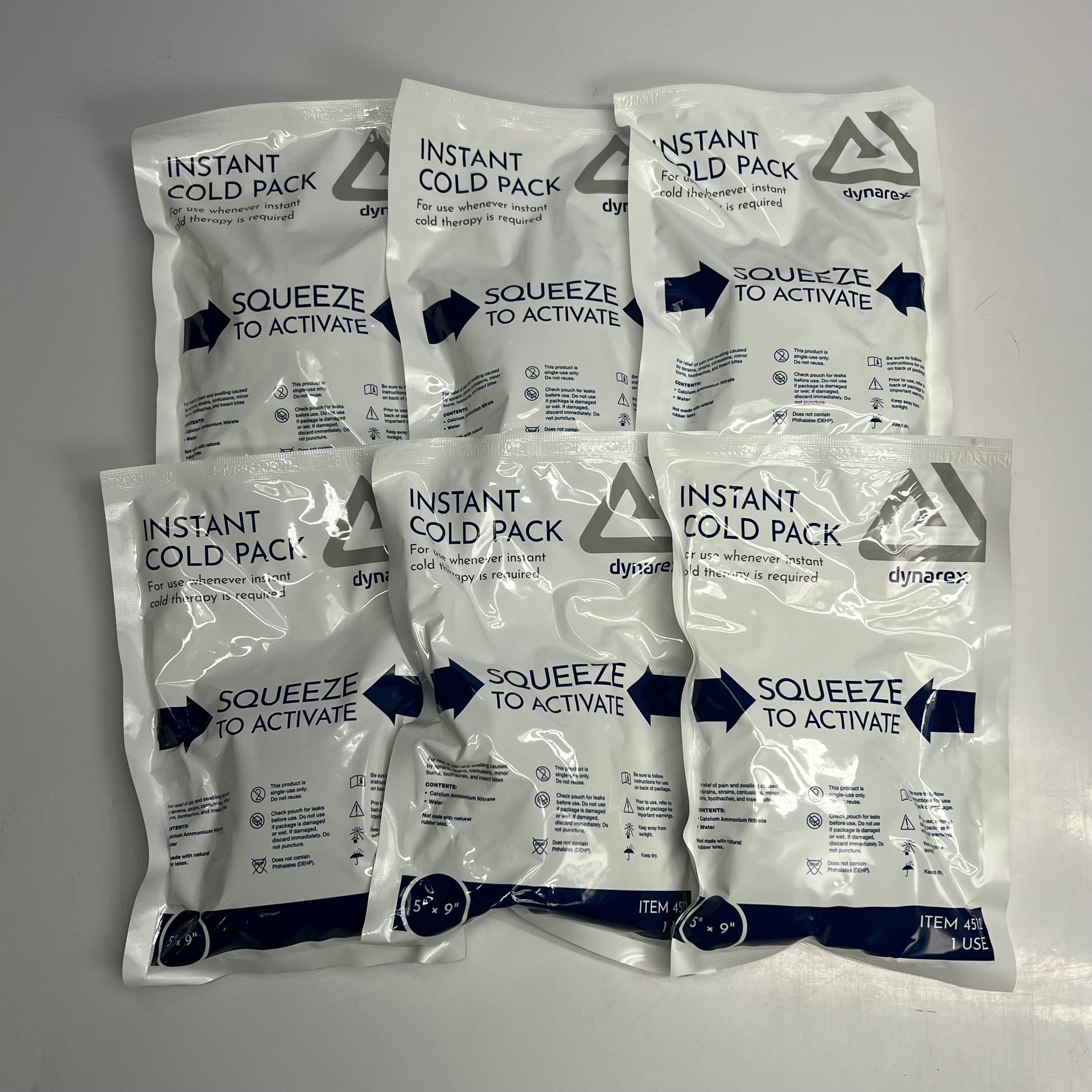ZA@ DYNAREX (6 PACK) Flexible Instant Cold Packs 9"x5" White 4512 B ...