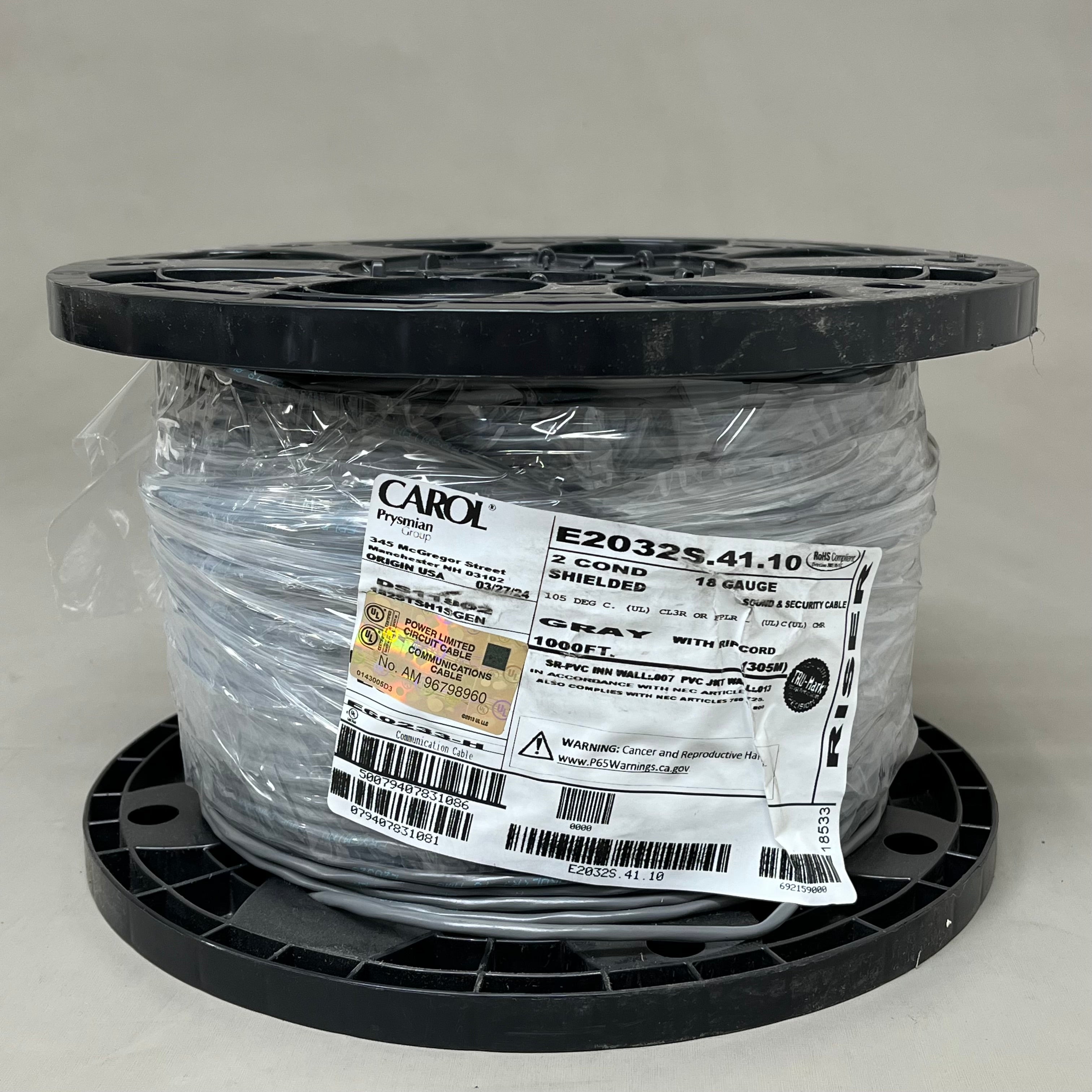 CAROL Prysmian Group MultiConductor Cable Shielded 18 Gauge 1000ft E20 ...