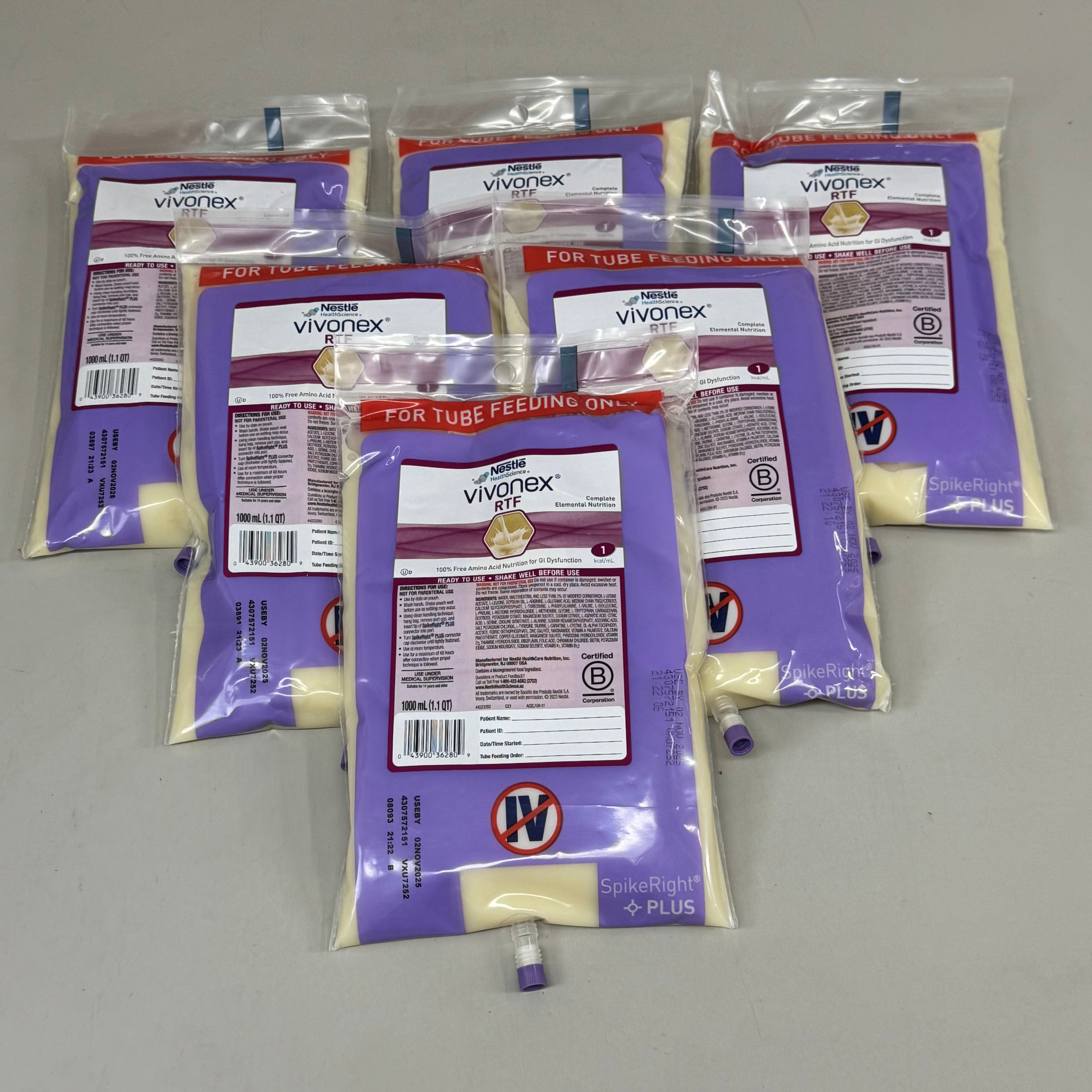 NESTLE (6 PACK) Vivonex RTF Unflavored Elemental Diet Tube Feeding 1 L ...
