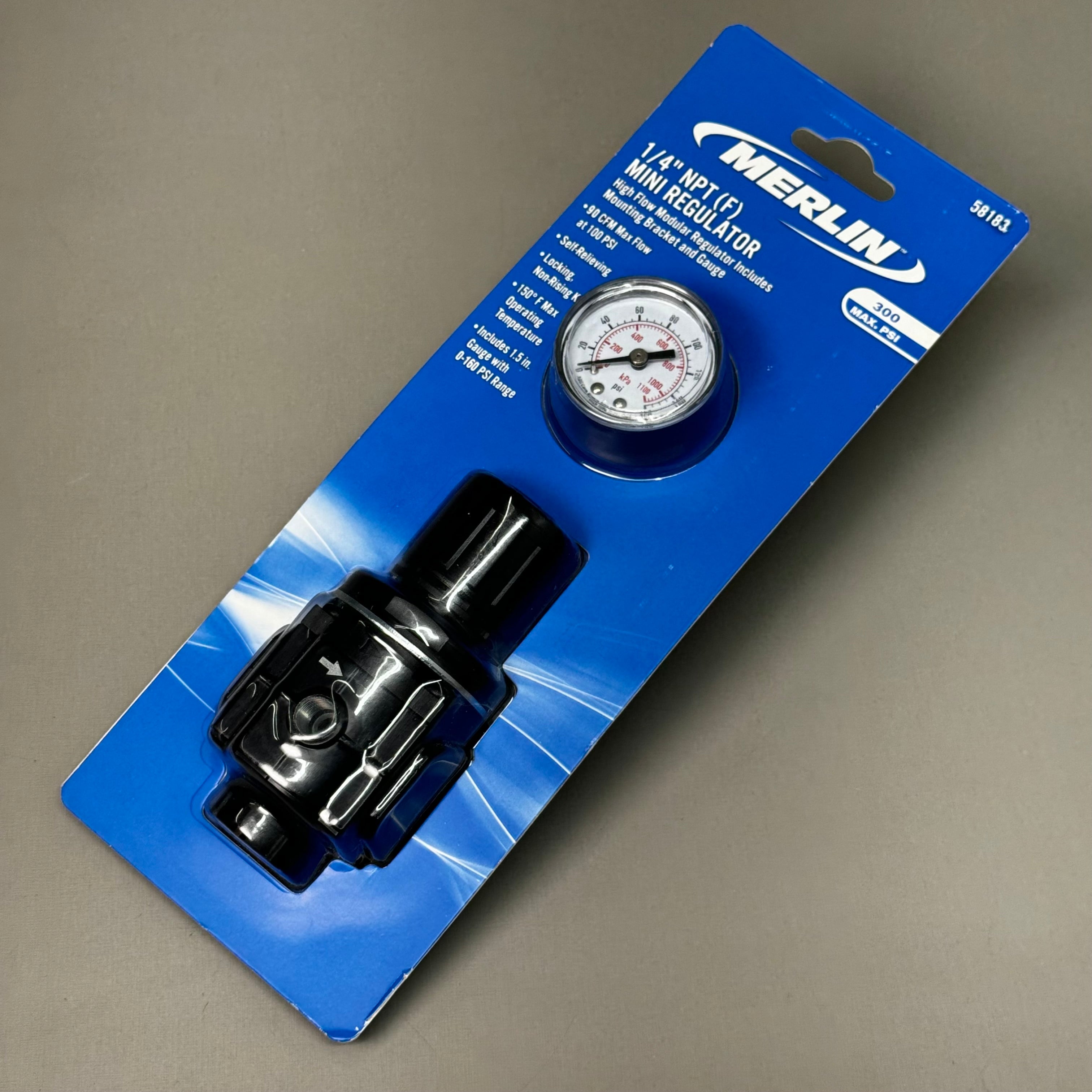 MERLIN Mini Regulator 1/4" NPT (F) 300 max. PSI 7". x 2 1/2" Black 581 ...