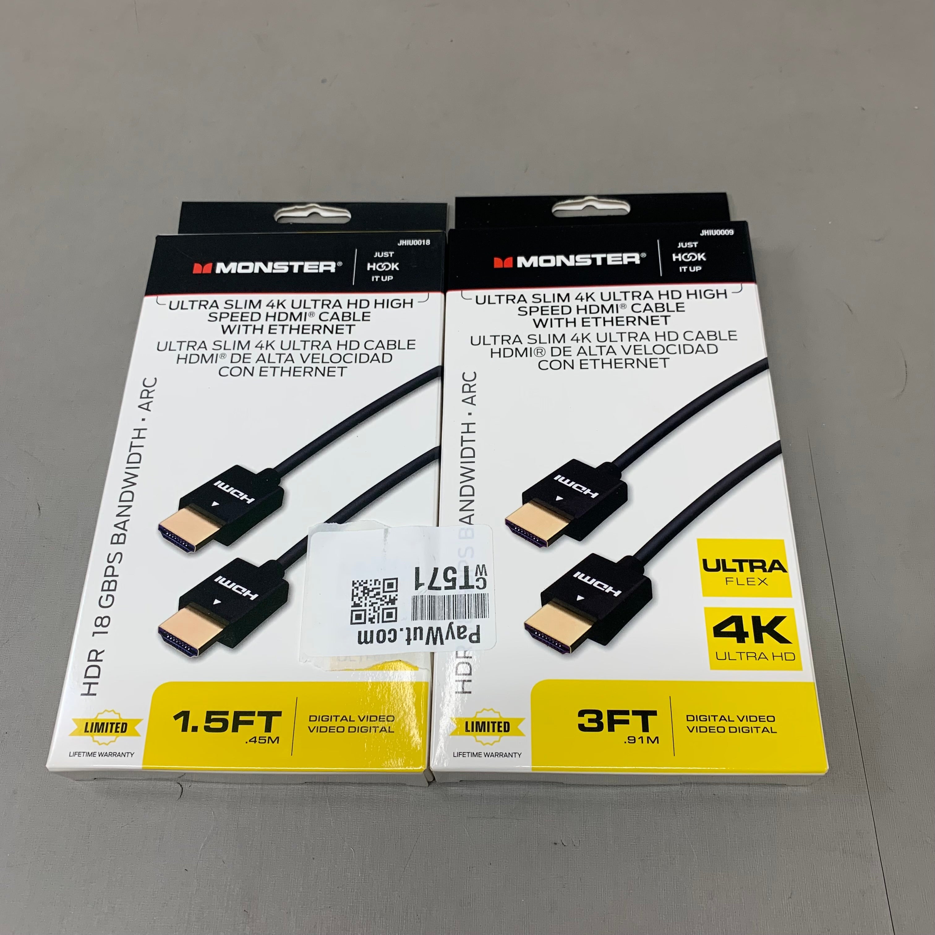 MONSTER (2 Pack) Ultra Slim 4K Ultra HD High Speed HDMI Cables 1.5Ft ...