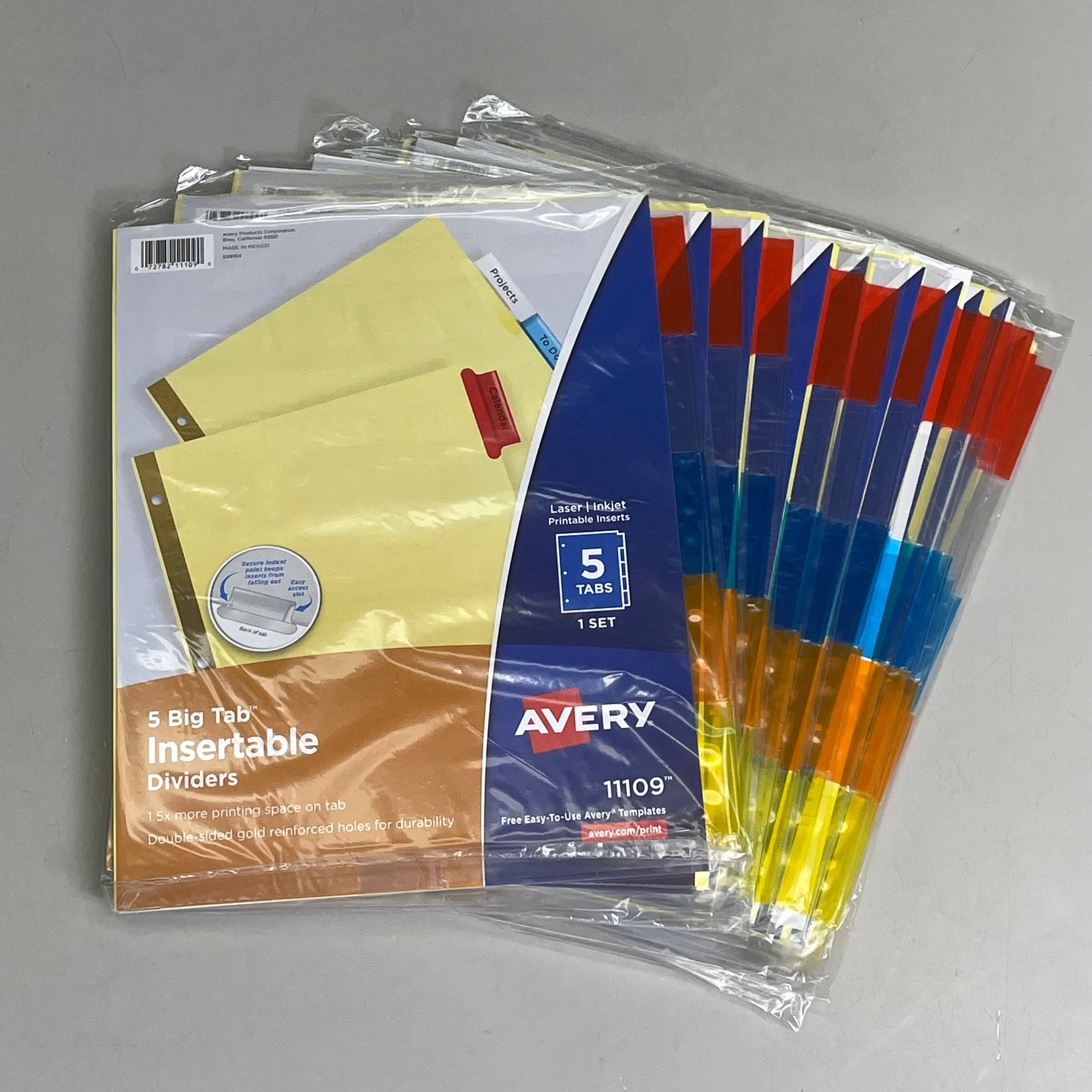 AVERY (12-PACK) Insertable Big Tab Dividers 3-Hole 5-Set Double-Sided ...