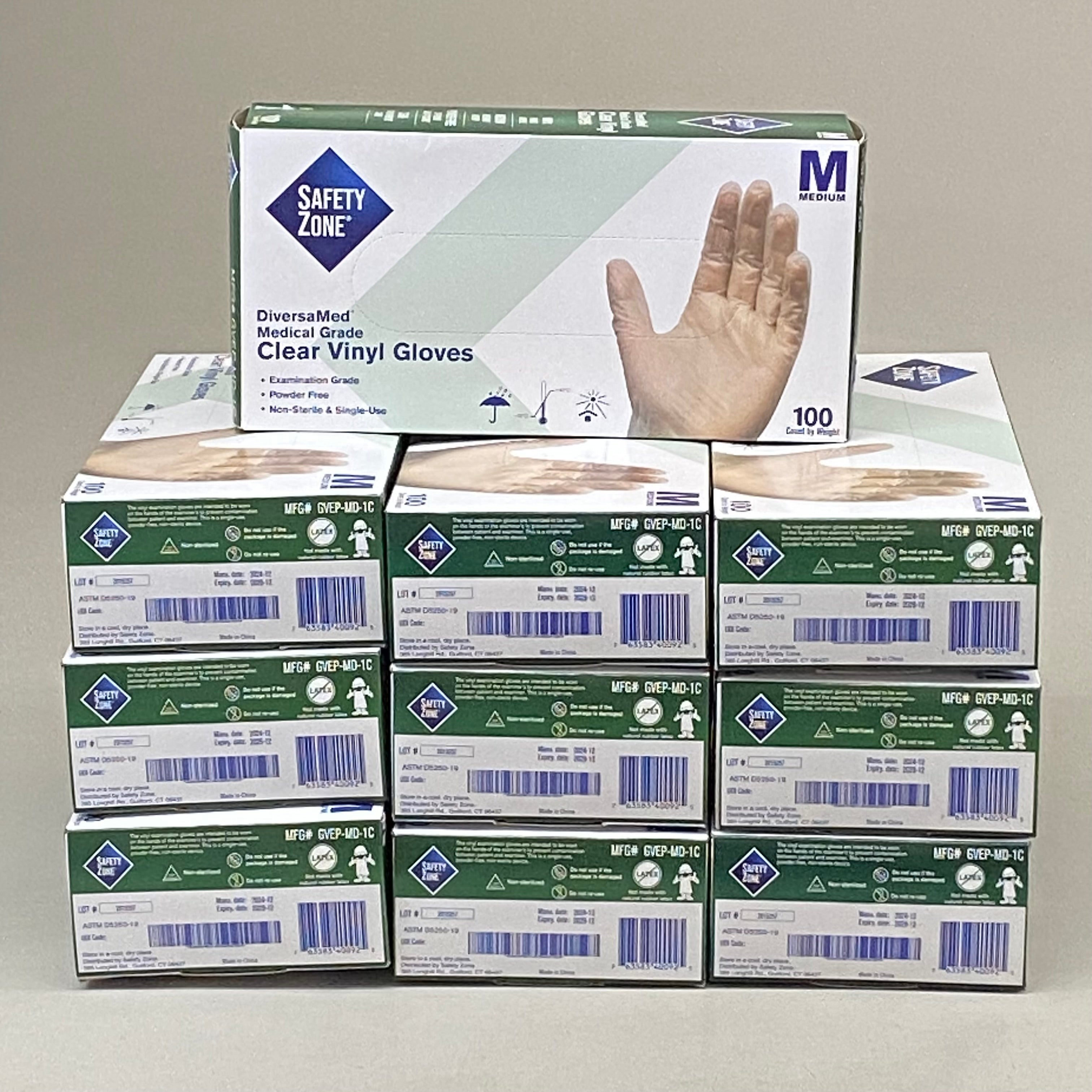 SAFETY ZONES (10 Pack, 100 Gloves Each) Powder Free Clear Vinyl Gloves ...