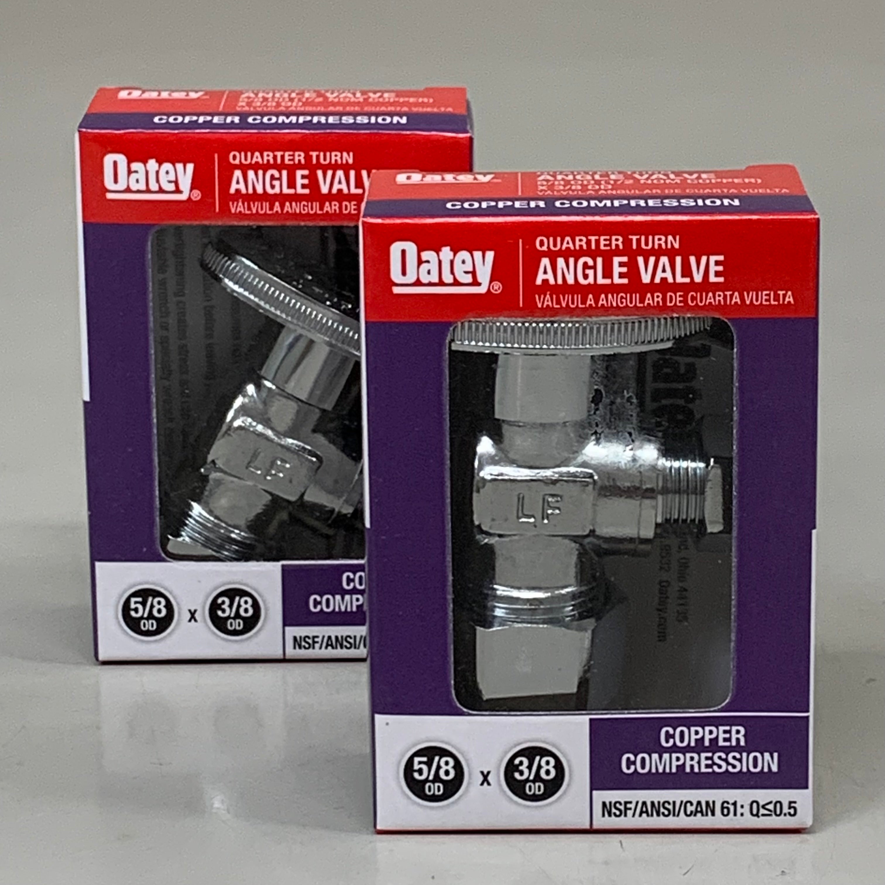 OATEY (2 PACK) Quarter Turn Angle Valve 1/2 NOM Copper 5/8 X 3/8 4701P ...