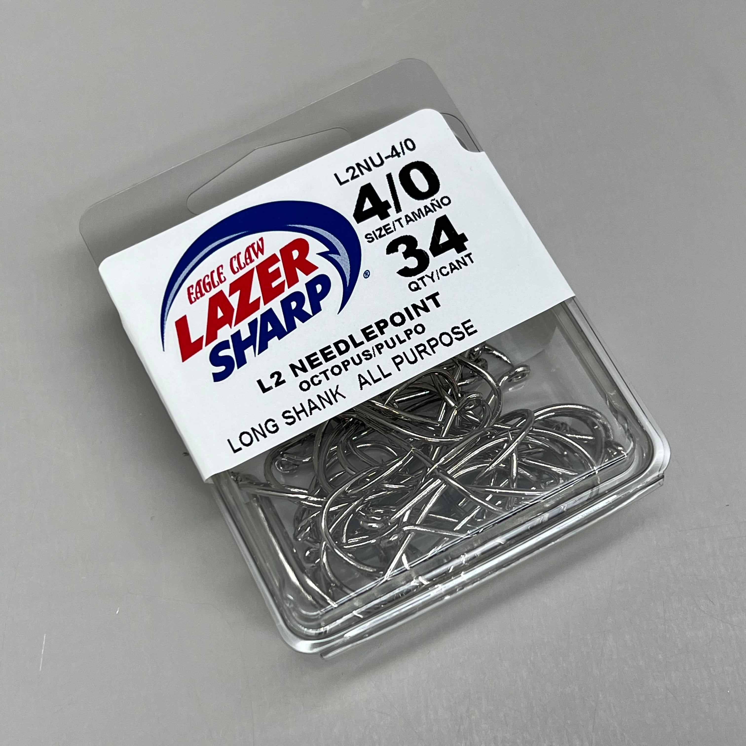 EAGLE CLAW Lazer Sharp L2 Needle Point Long Shank All Purpose #4/0 34p ...