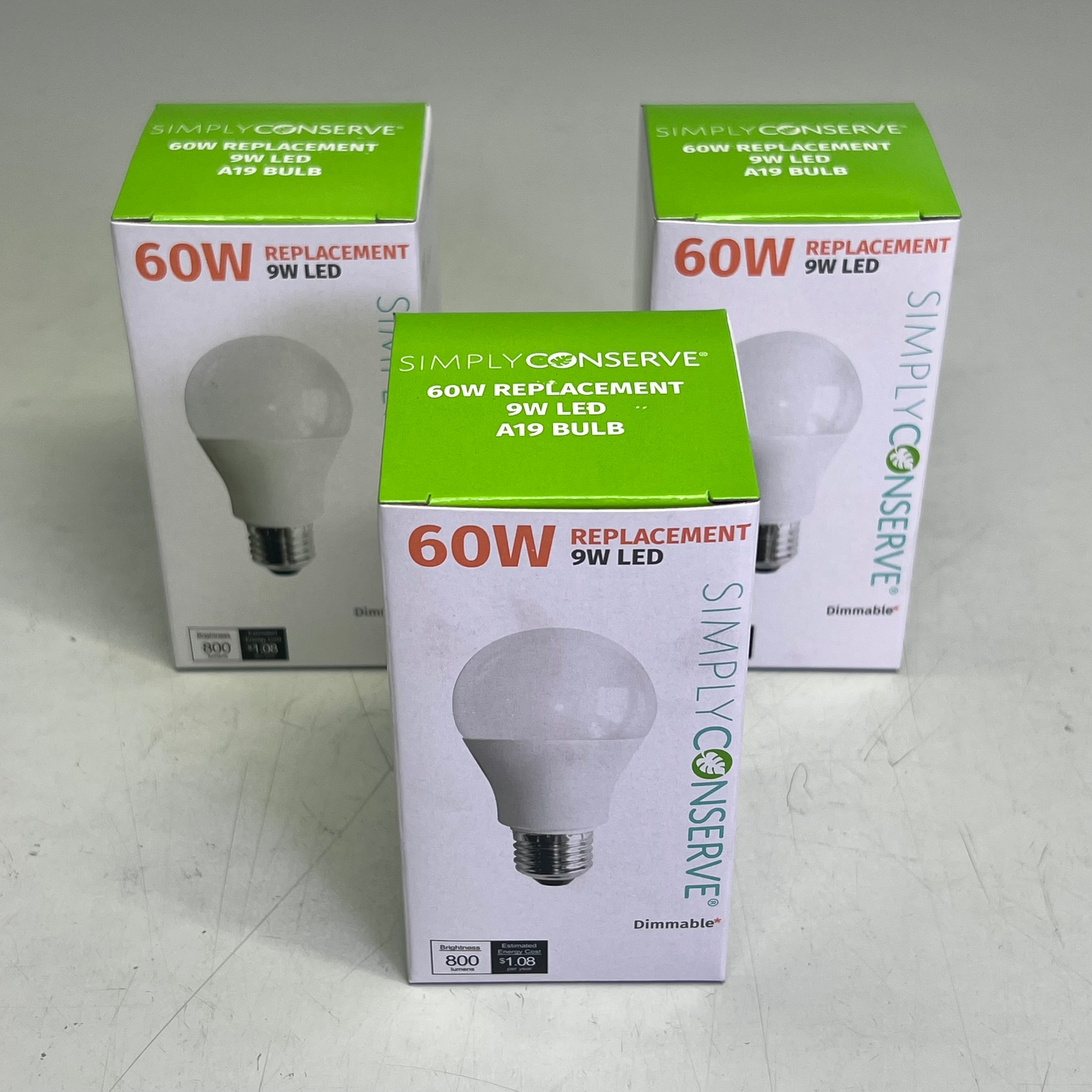 SIMPLY CONSERVE (3 PACK) LED Light Bulb 60W 800 Lumens Soft White LH09 ...