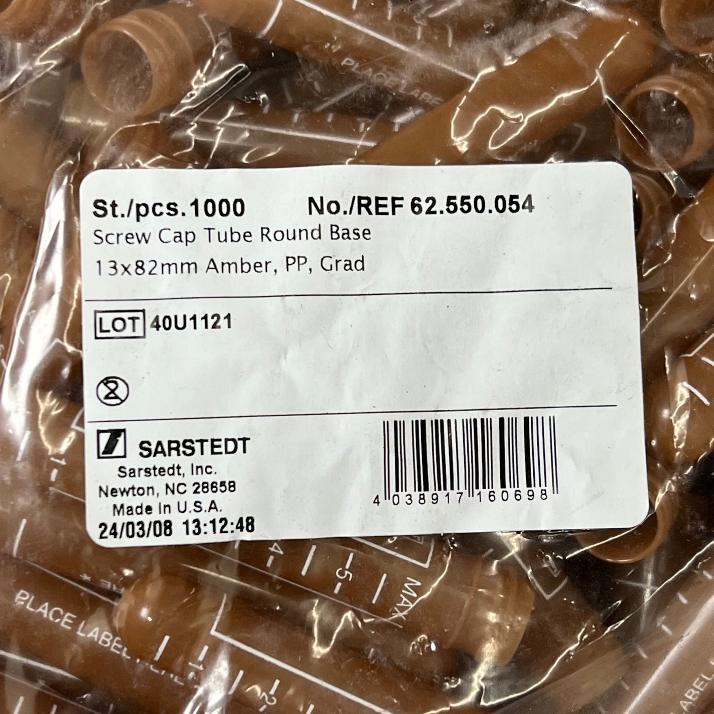 LABCORP Screw cap Tubes Round Base 13X82mm pp Grade Amber 100pcs 4mL 4 ...