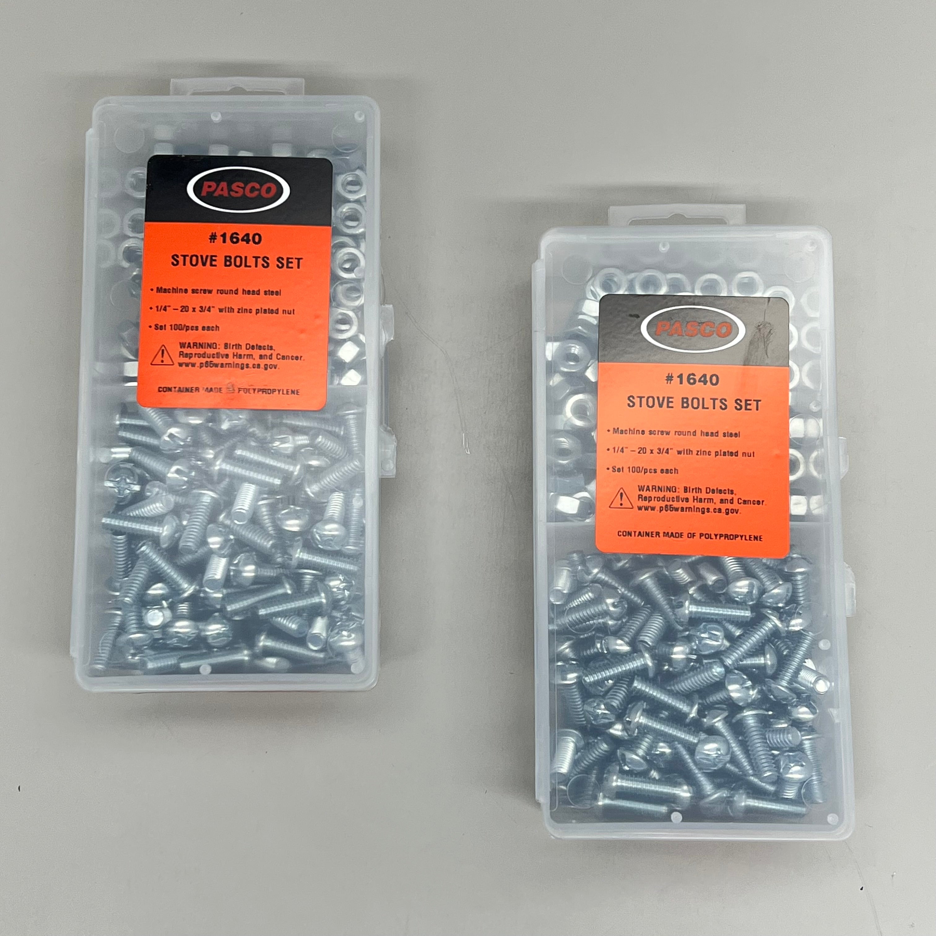 PASCO (2 PACK) Stove Bolt w/ Hex Nut 1/4" Thread Round Head Zinc Plate ...