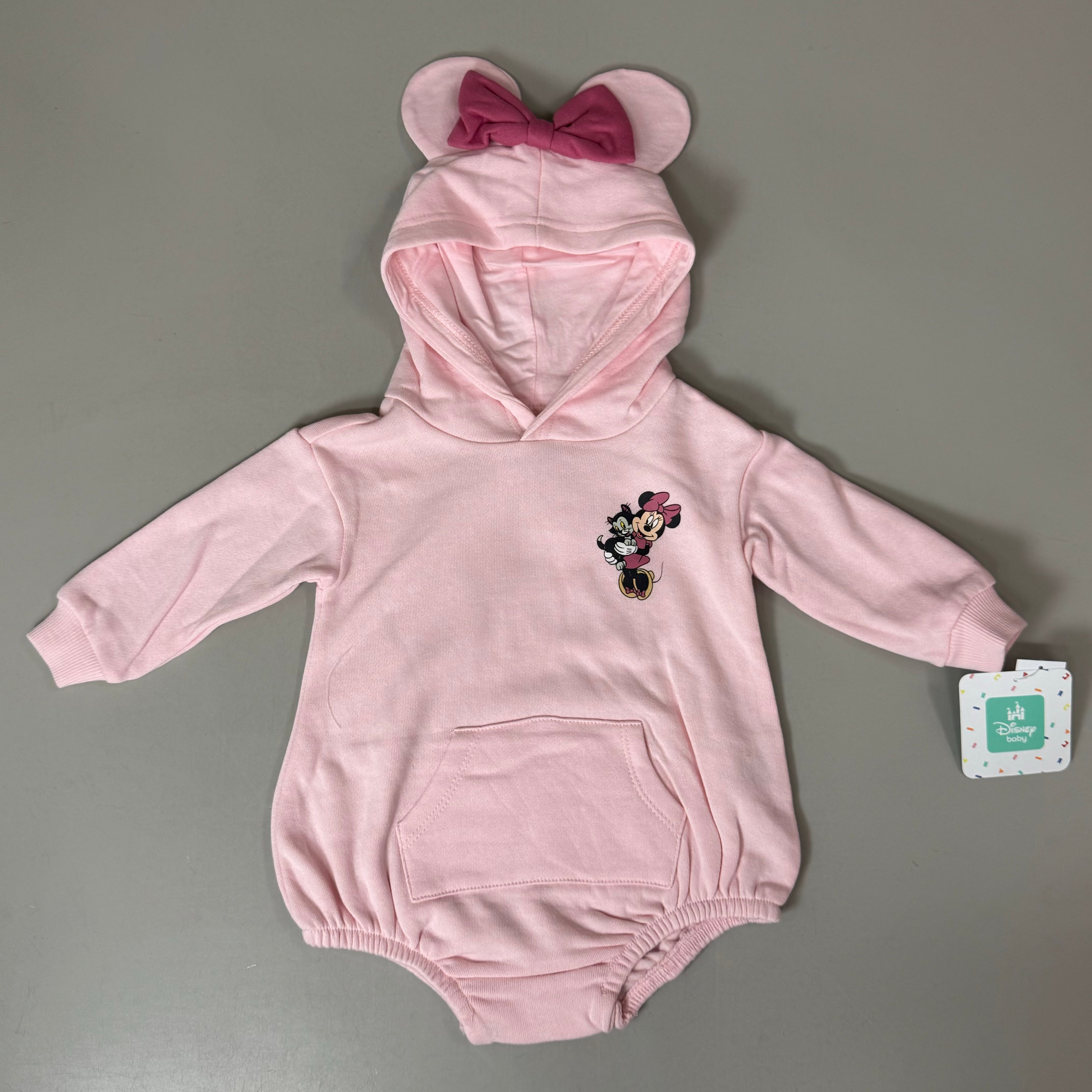 DISNEY BABY Minnie Mouse Romper w/ Hood & Pocket Sz 3-6 Months Pink RP ...