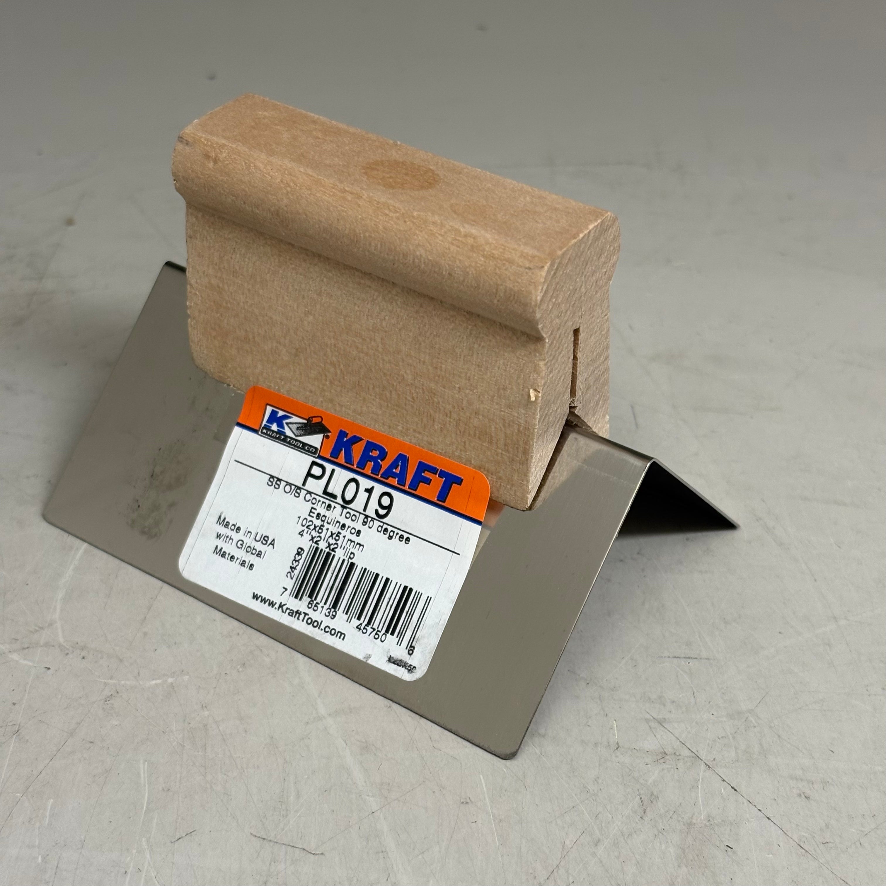 KRAFT TOOL CO 90°Radius Stainless Steel Outside Corner Tool with Wood ...