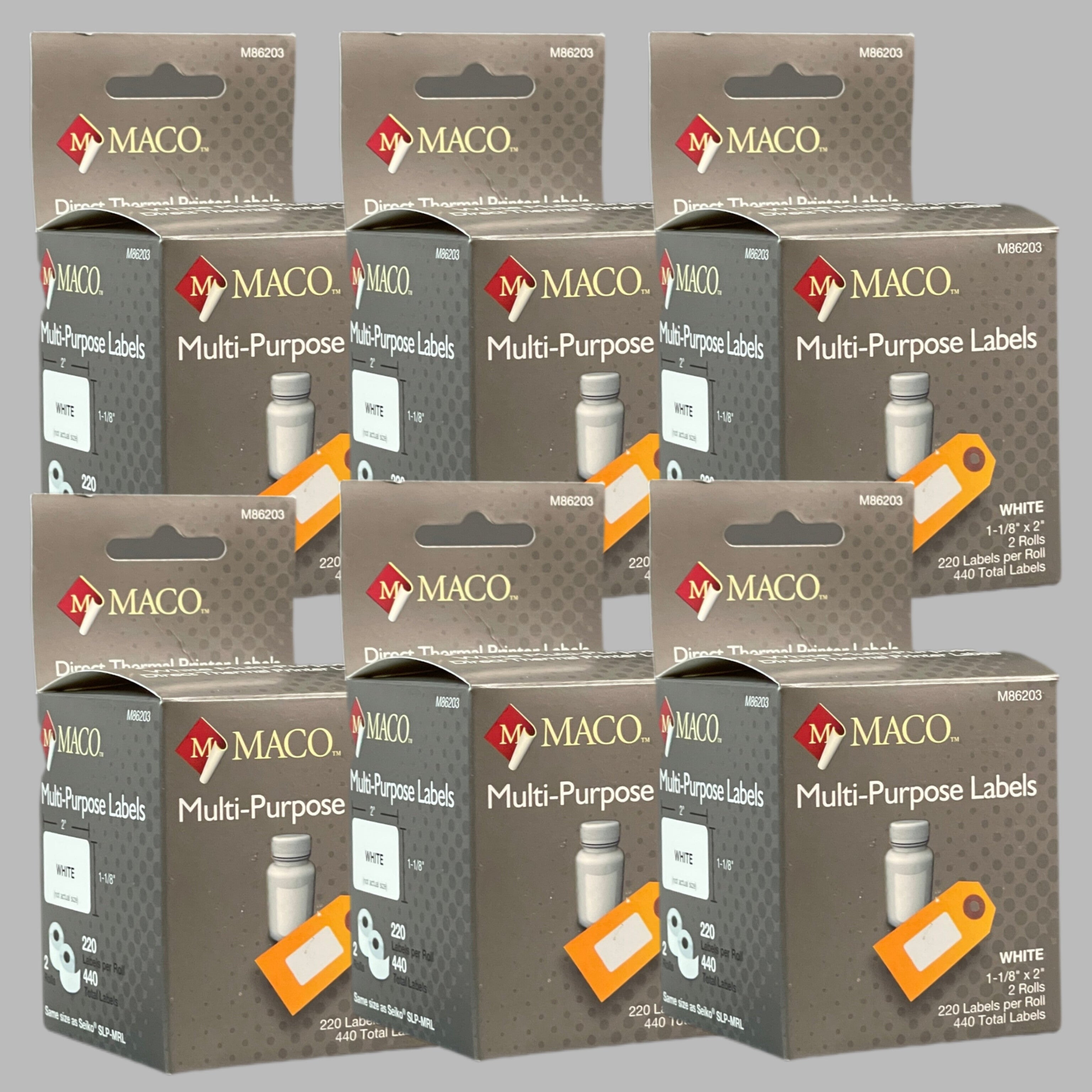 MACO Direct Thermal Printer Labels (6 PACK) 1-1/8” x 2" 2,640 Labels W ...