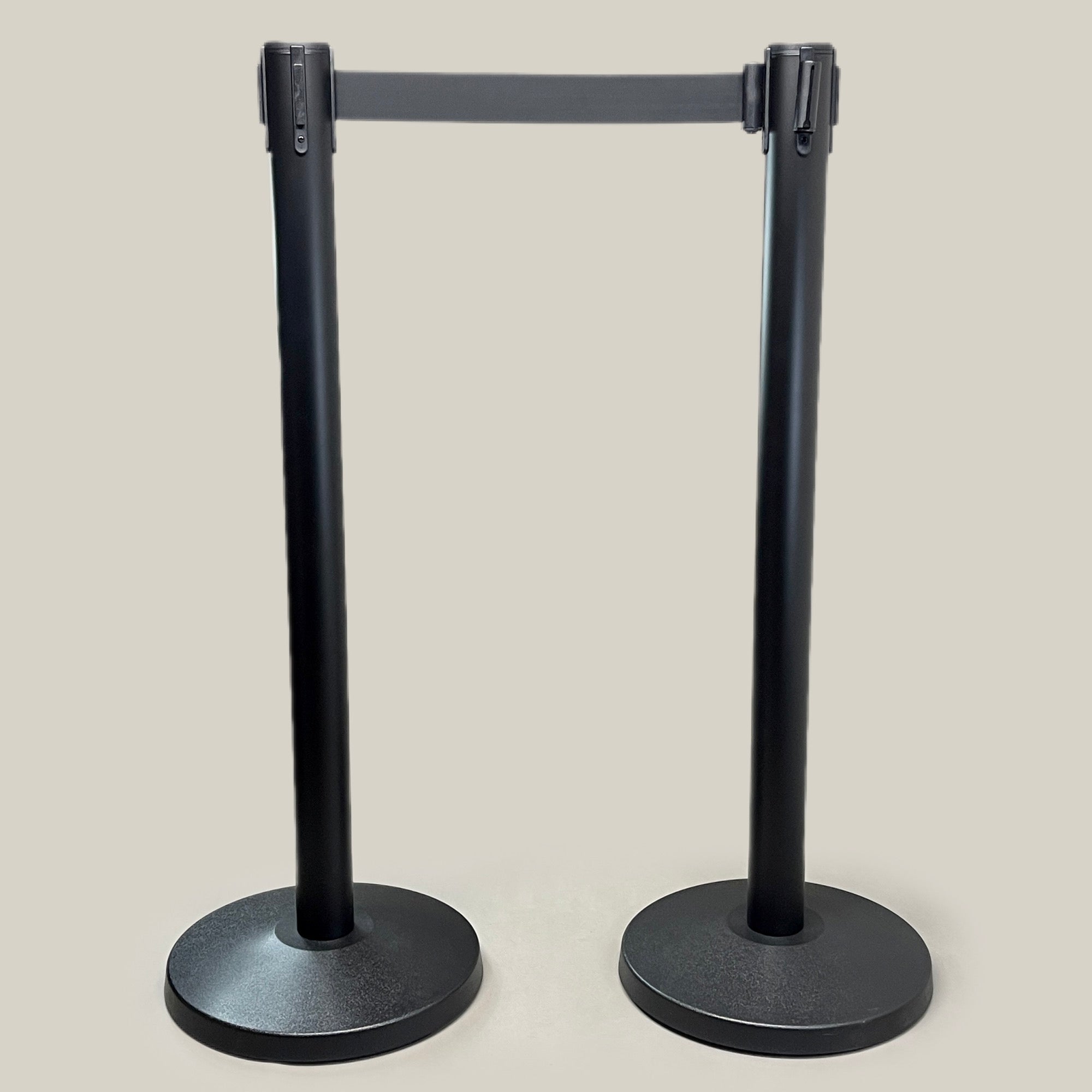 Queueway 2-PACK of Stanchion Black Barrier Posts W/ 7' x 2" Retractabl ...