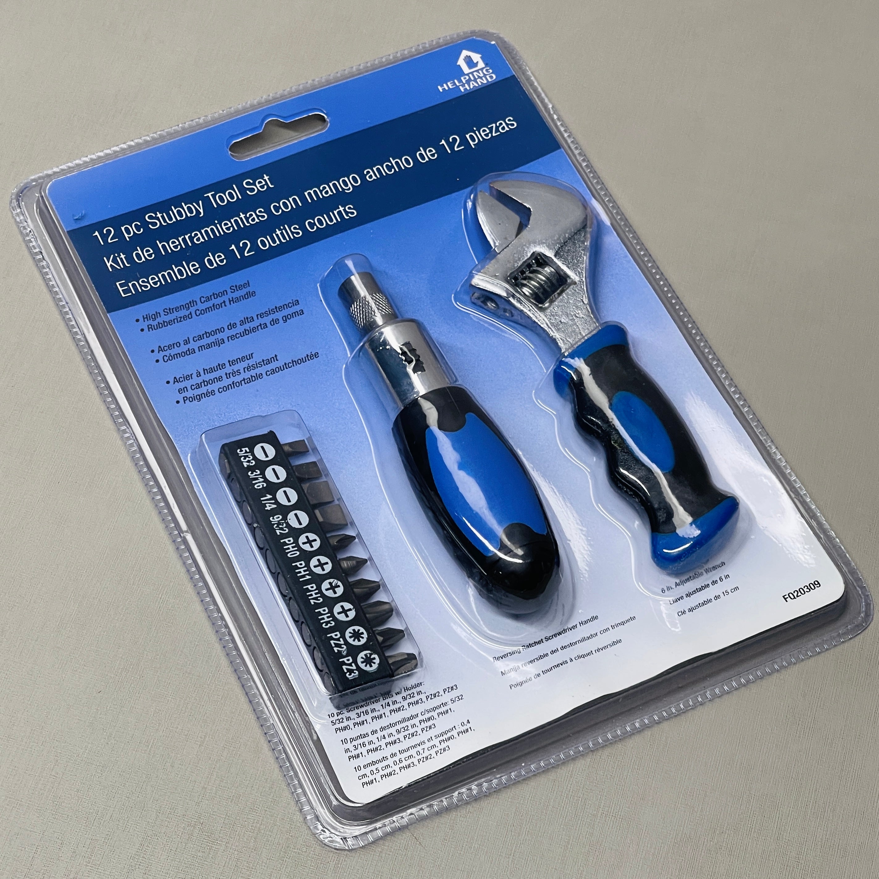 ZA@ HELPING HAND 12 PC Stubby Tool Set W/ Adjustable Wrench And Screwd ...